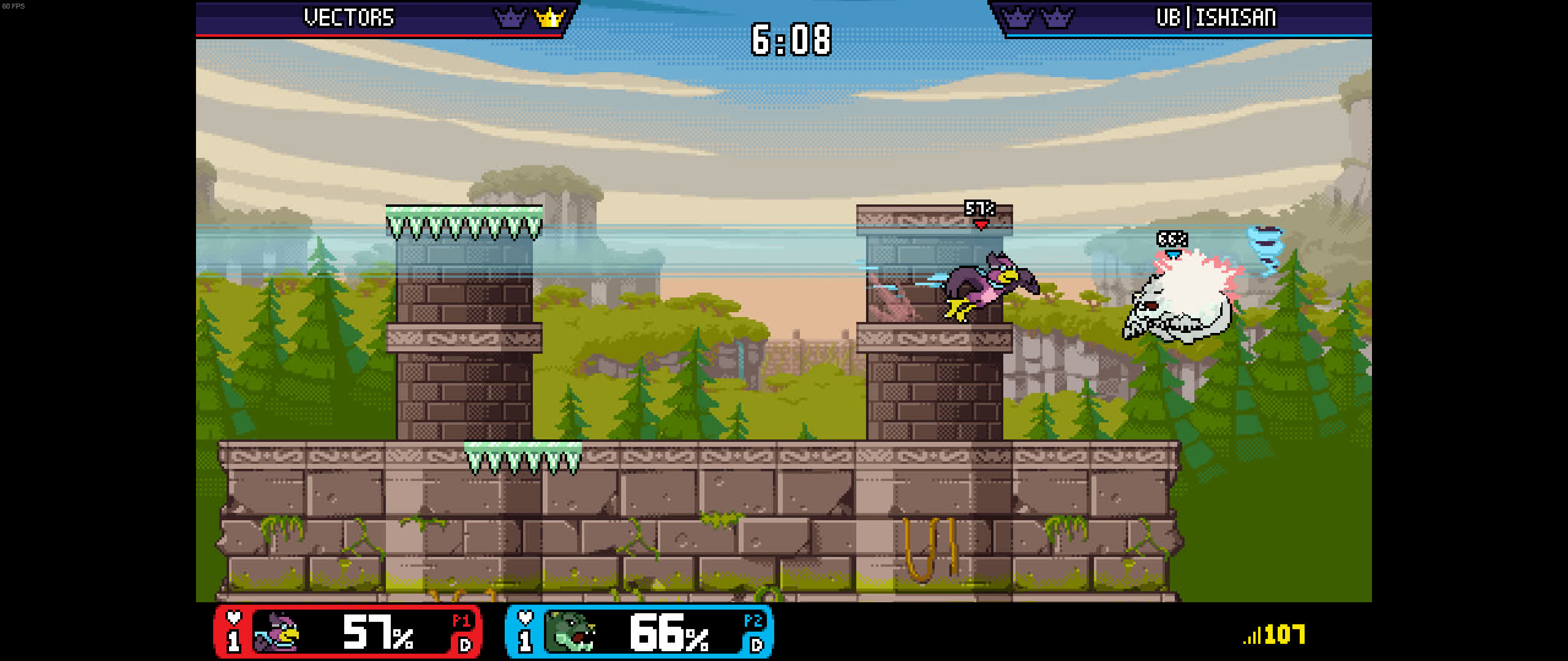 Cross the stage and off the top