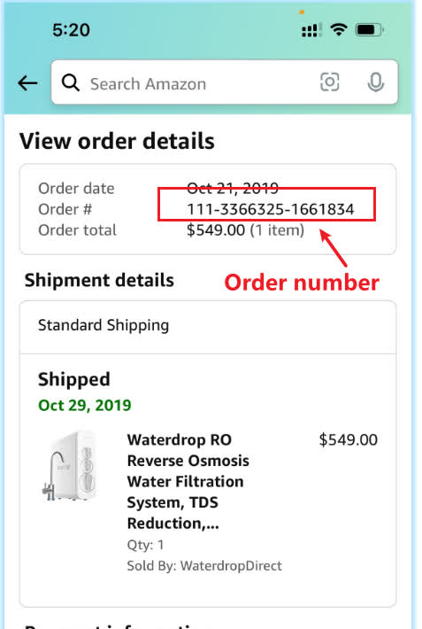 Order number example
