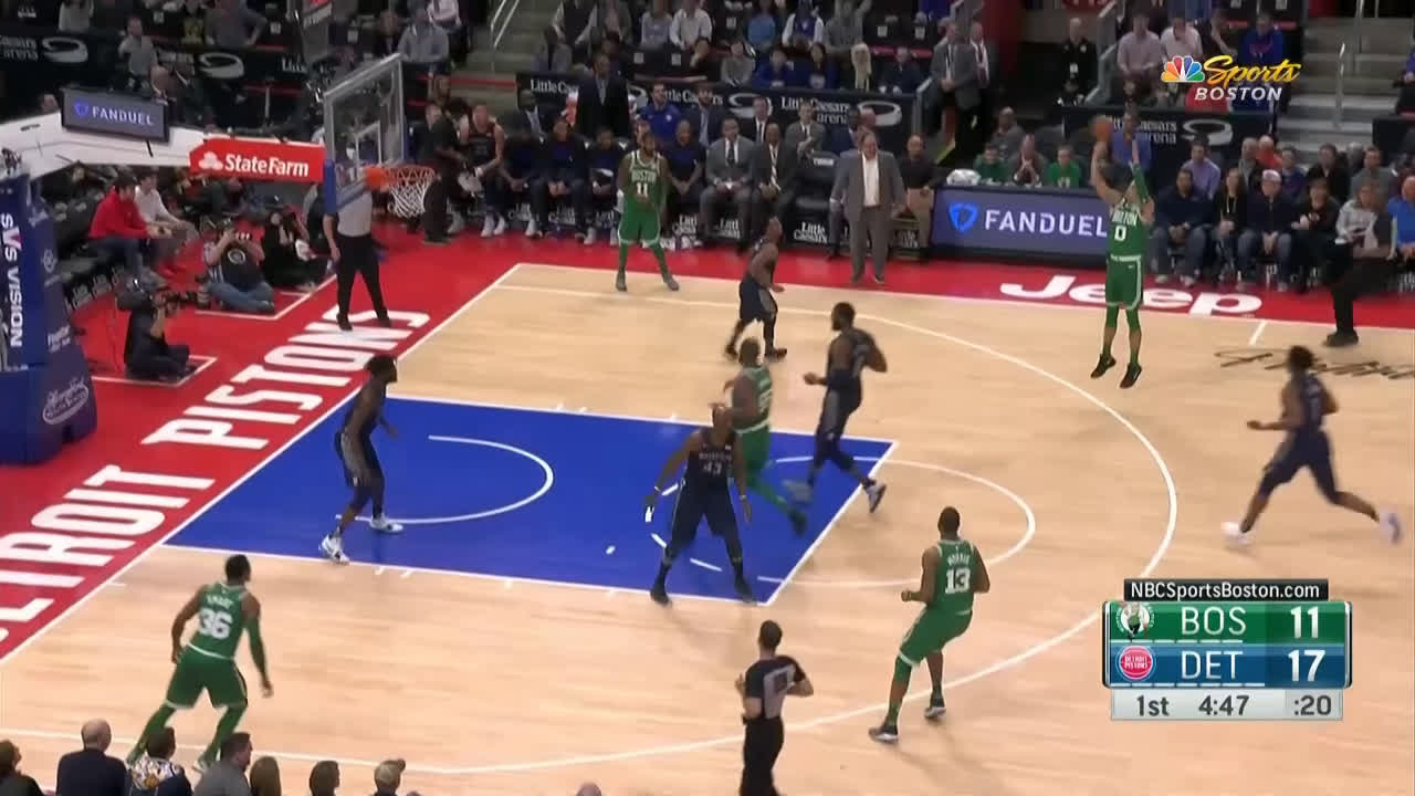 Jayson Tatum gets stripped, runs back for the block, then hits the ...