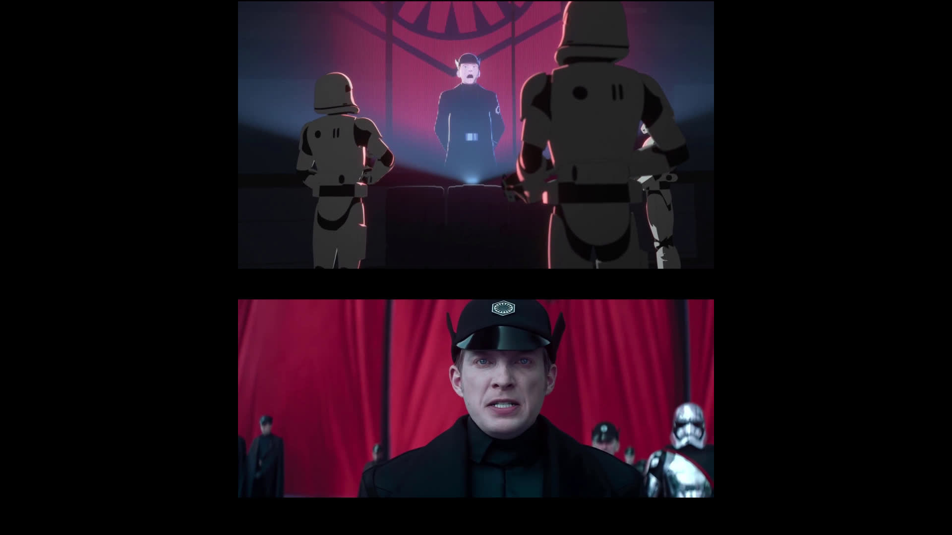 General Hux's speech: The Force Awakens and Resistance side by side
