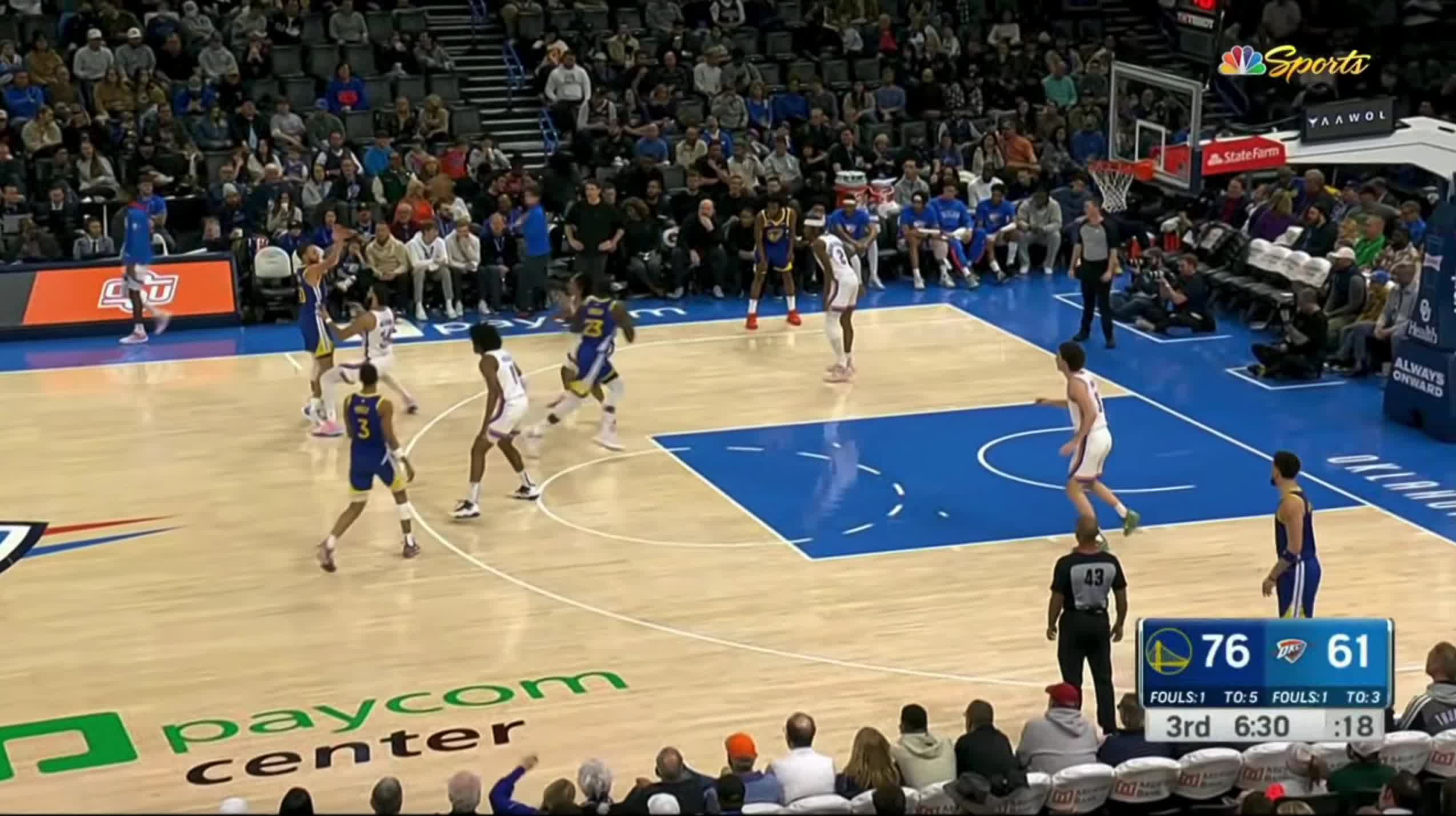 okc klay corner 3 off dray roll catch