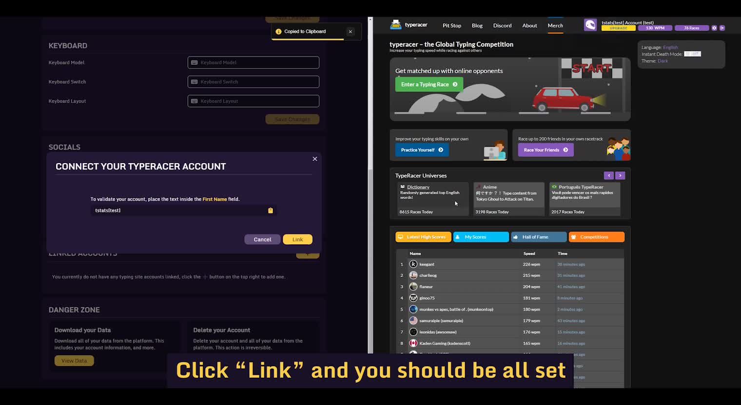 TypingStats - How To Link TypeRacer Account
