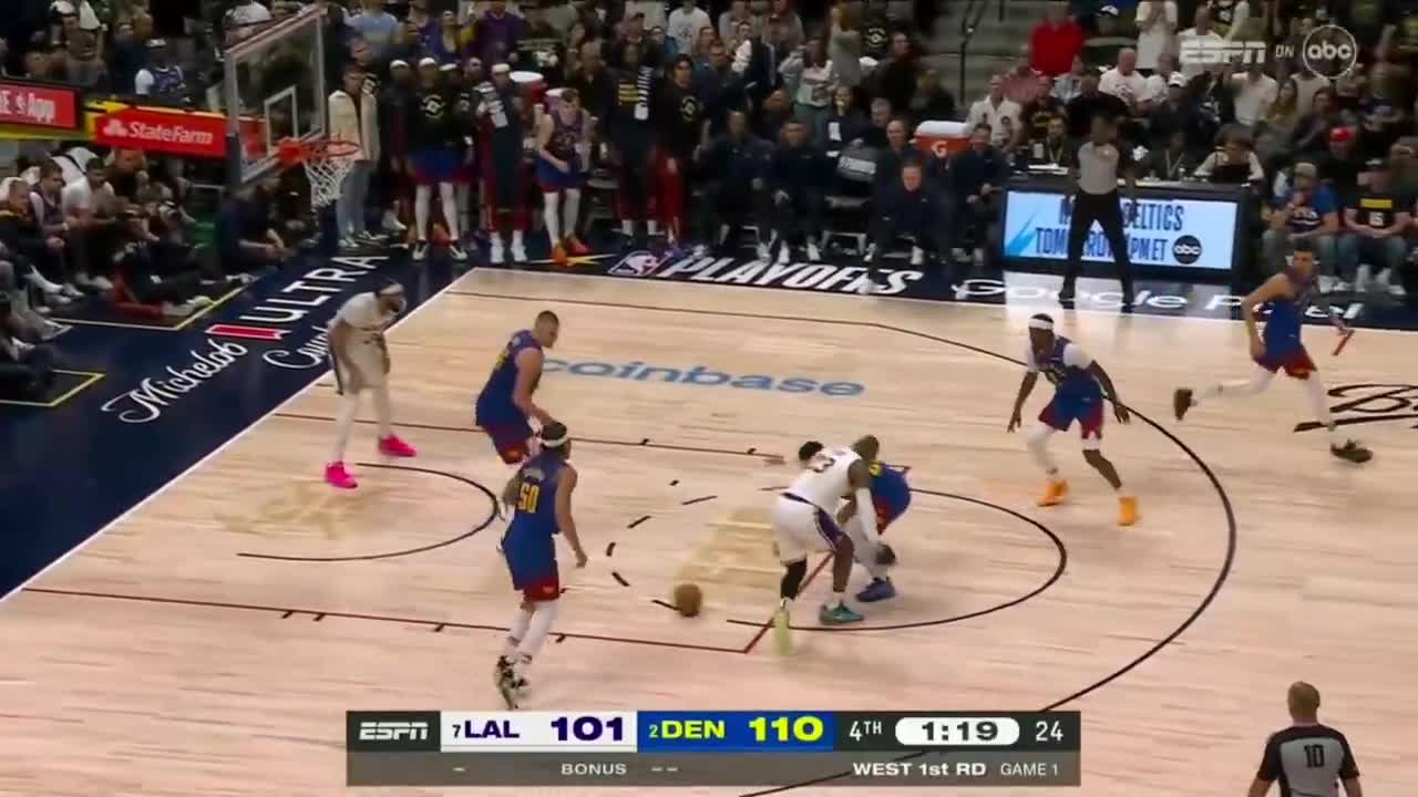 Watch LeBron and AD miss several chances at the rim, and it turns into a Jokic dunk | Streamable