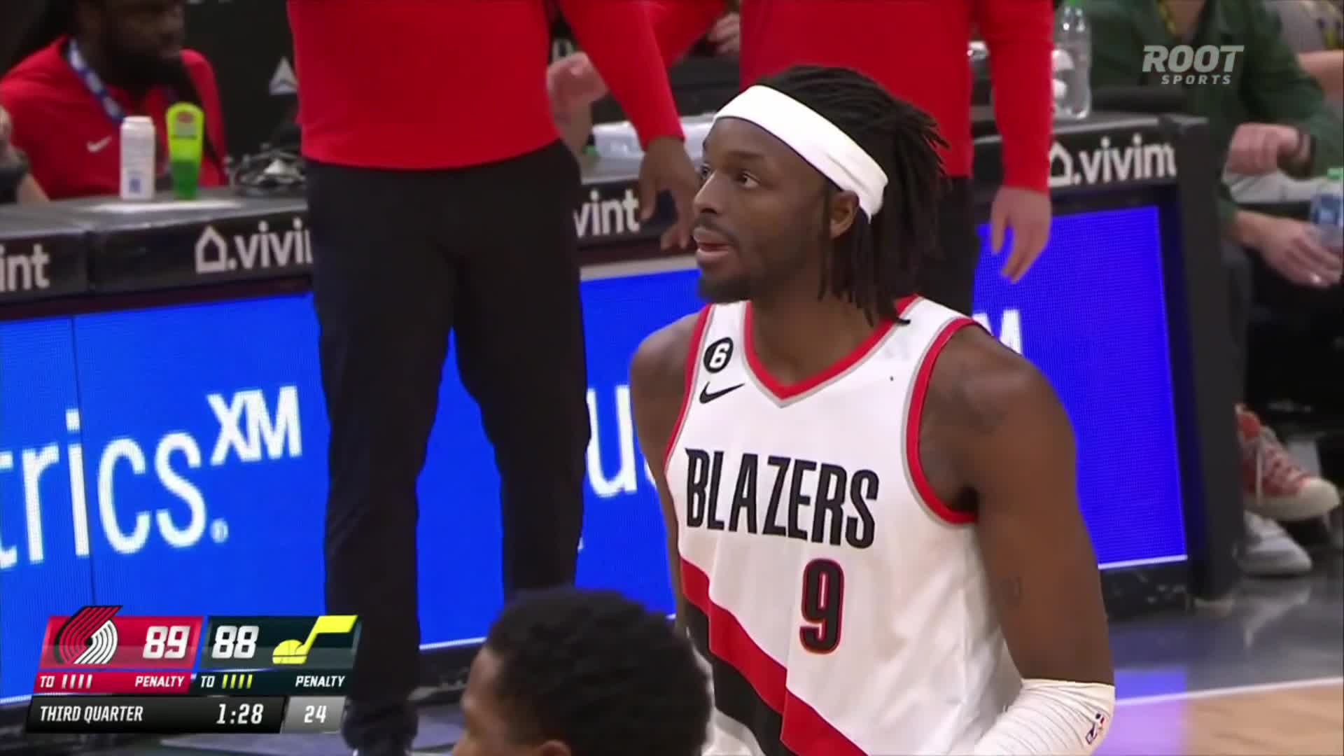 Grant hits the difficult turnaround fade-away jumper while getting fouled