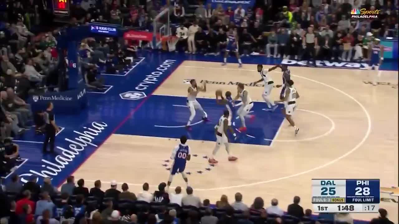 Watch [Highlight] Maxey casually drives through the entire Mavericks lineup and finishes with ...