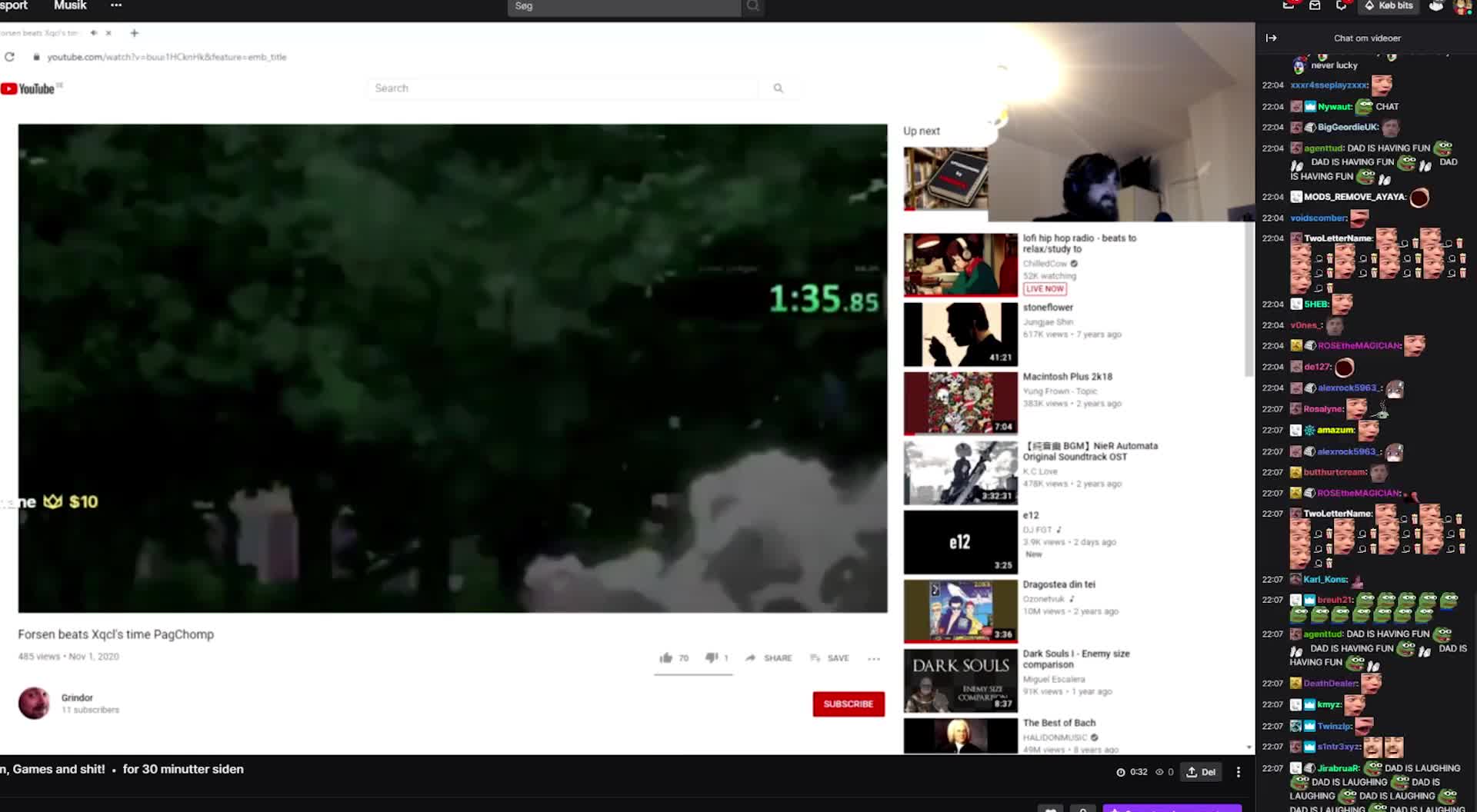 Legendary reaction to forsen beats Xqcl's time PagChomp