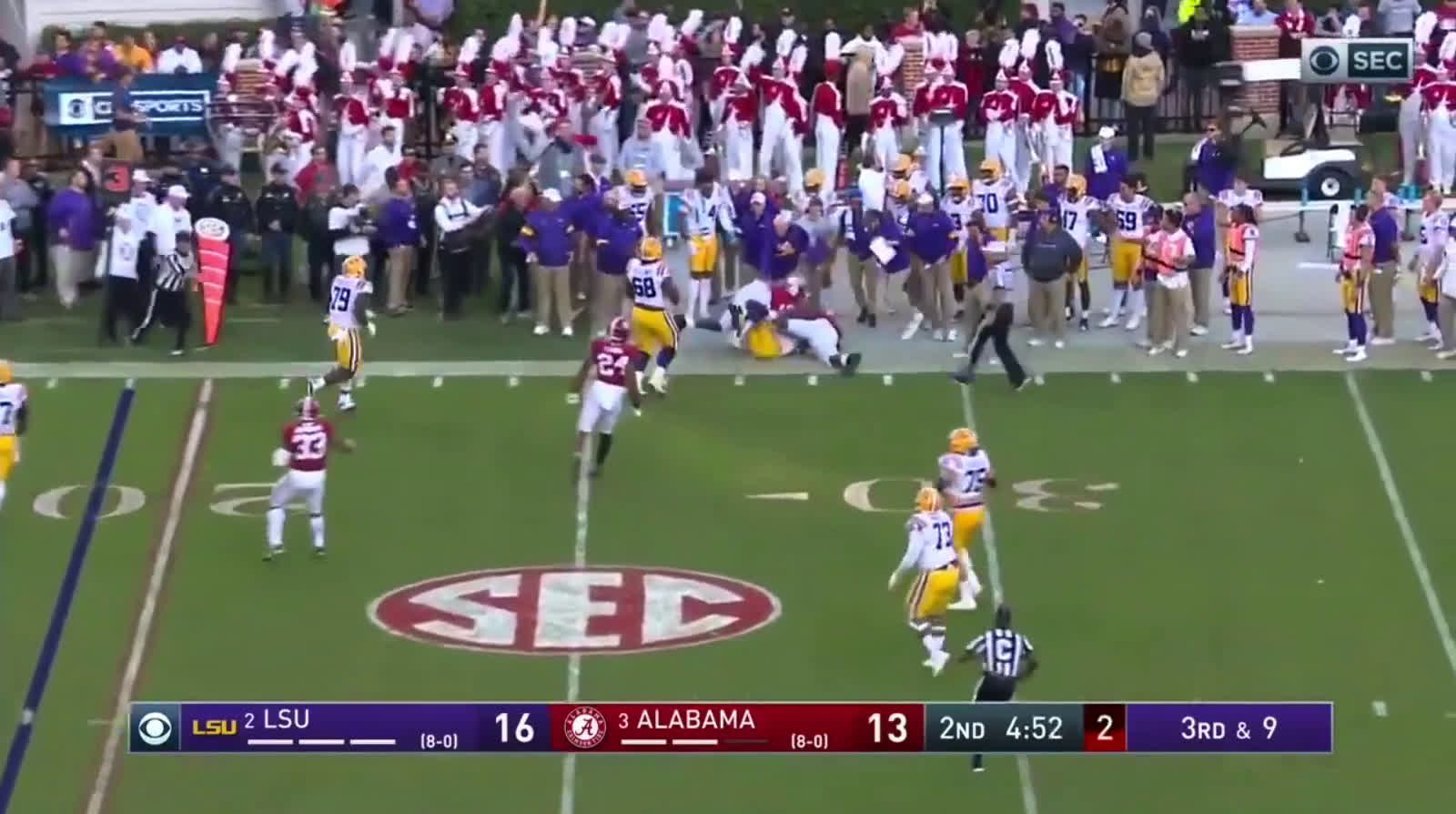 Terrell Lewis v. LSU--#5--Another inside move, gets hands on inside shoulder, slings the RT ...