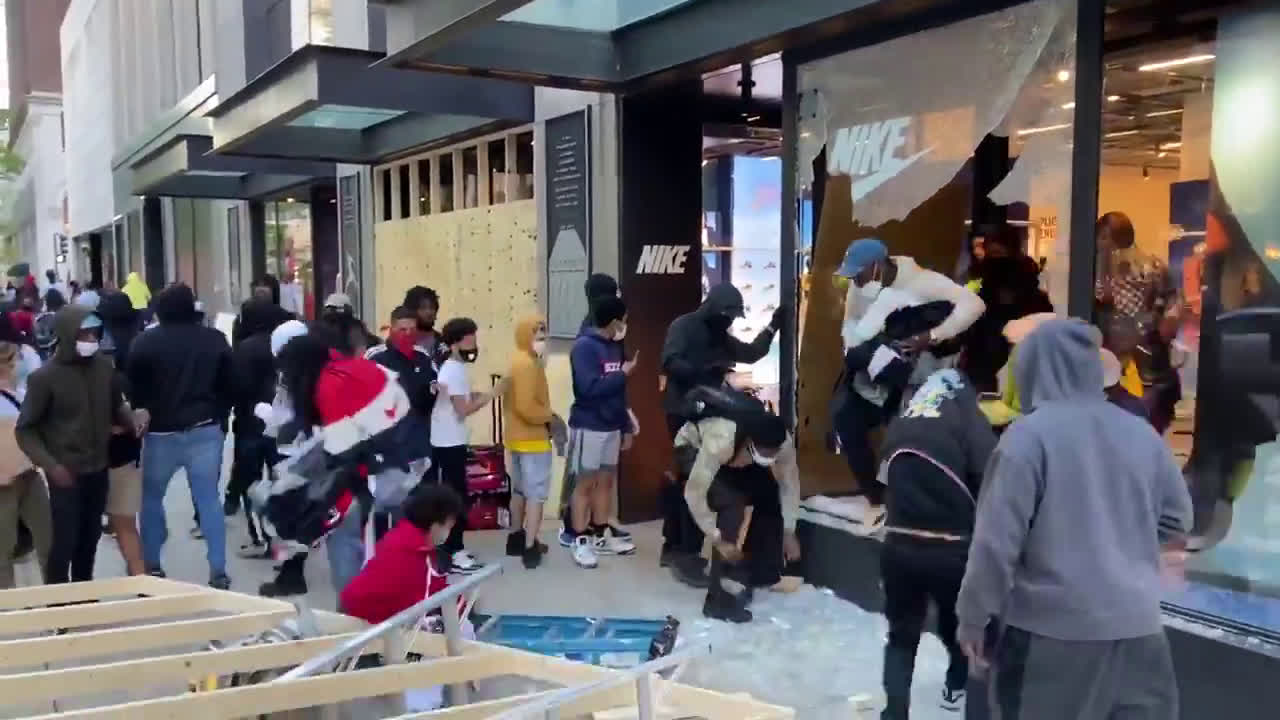 Nike store on Michigan Ave smashed and completely looted