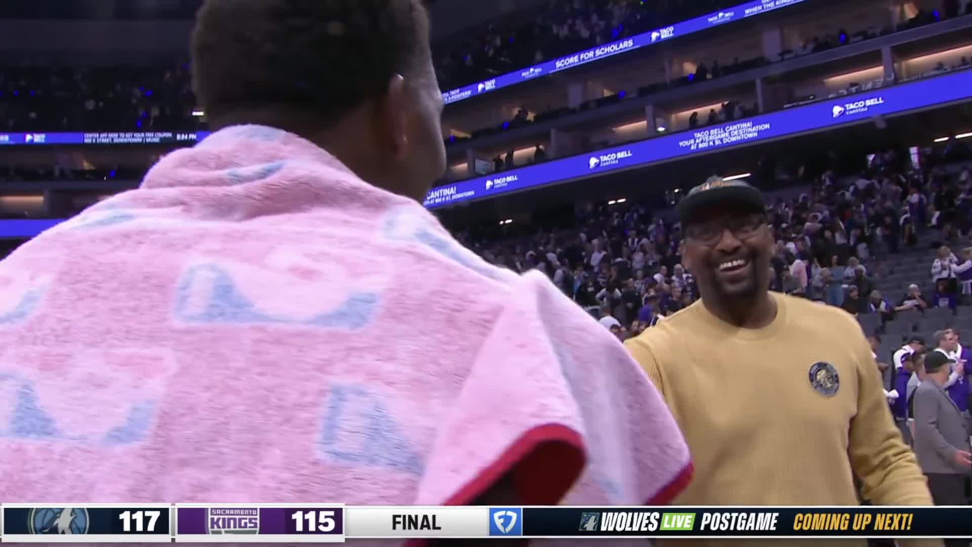 Watch Ant stops the post-game interview to dap up Metta World Peace | Streamable