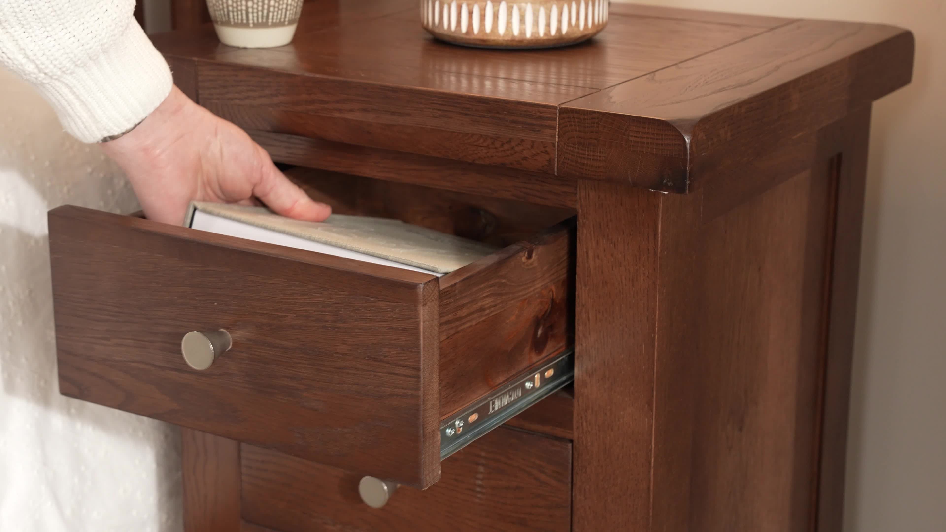 Watch BF02597 Luxor Walnut 3 Drawer Bedside Table | Streamable
