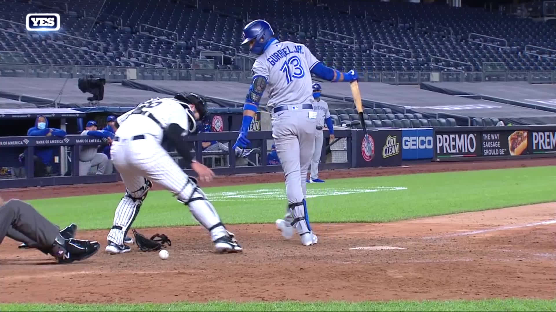Umpire, John Tumpane, taken out with 99 MPH fastball.