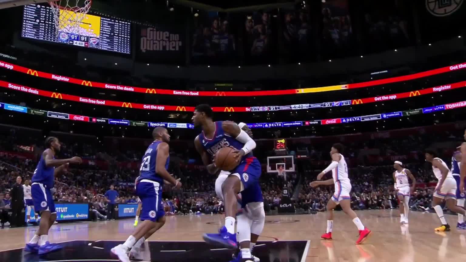 Paul Georges knee bends back at a horrible angle