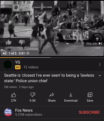 Anti police propaganda advertising after Fox News video on YouTube