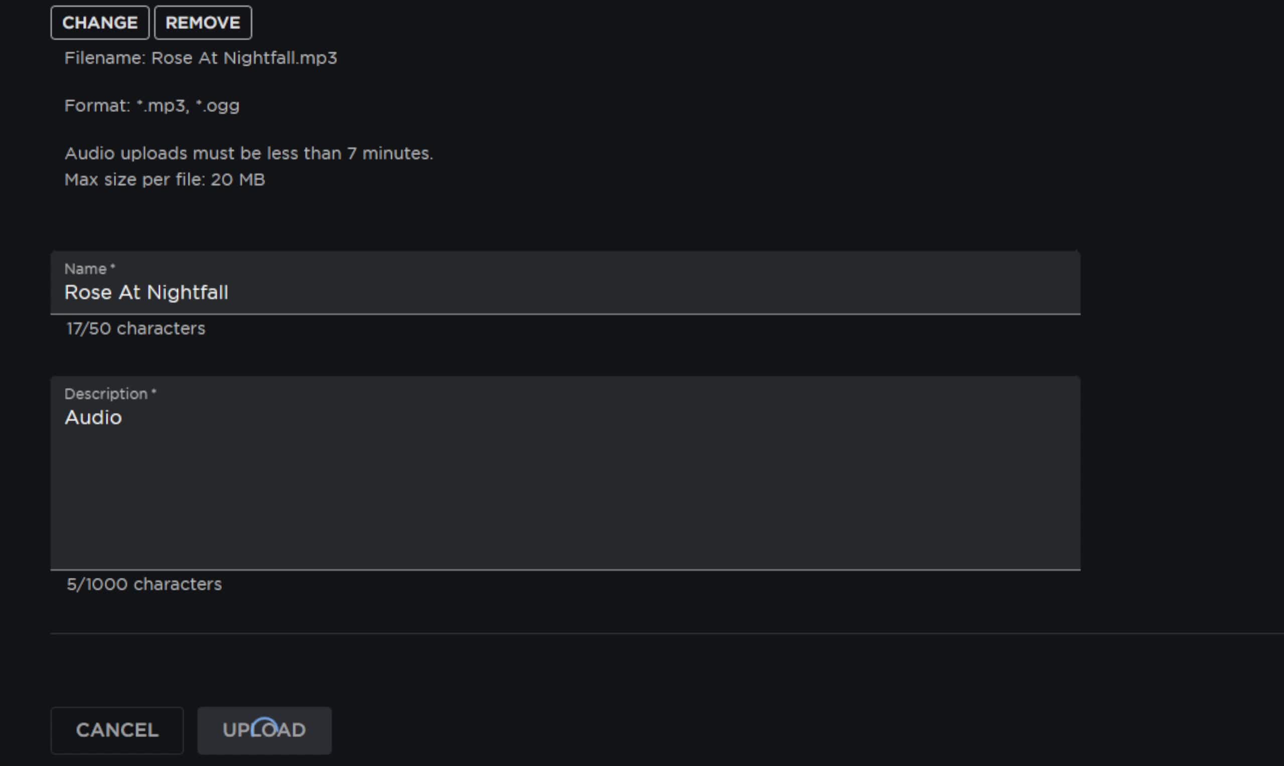 uploading a single audio