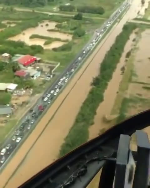 Aerial view of the Uriah Butler Highway this morning