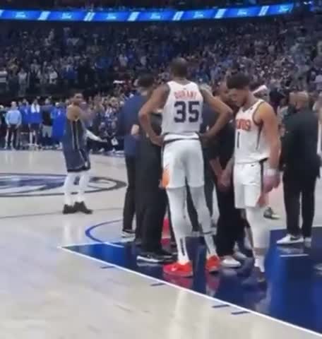 Kyrie Irving was not a fan of Devin Booker’s late-game antics with Luka Doncic and let him hear it 👀