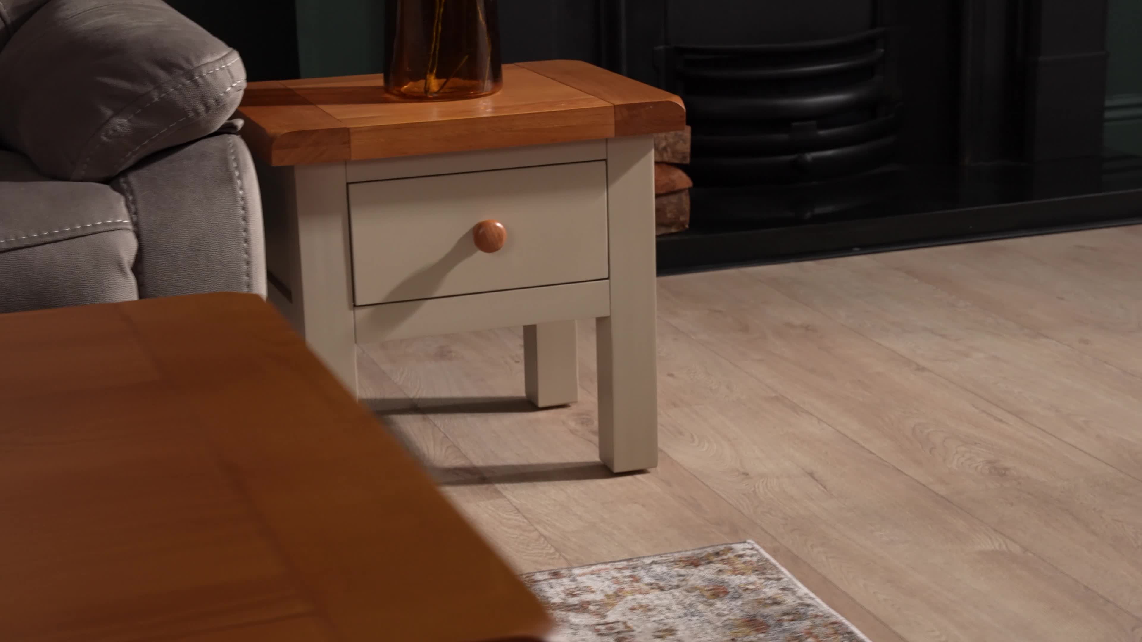 Watch DR02455 Caravel Light Grey Oak 1 Drawers Side Table | Streamable