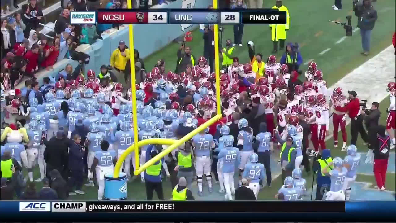 NC State/UNC brawl from the end of OT 11/24/18 Raycom's last game