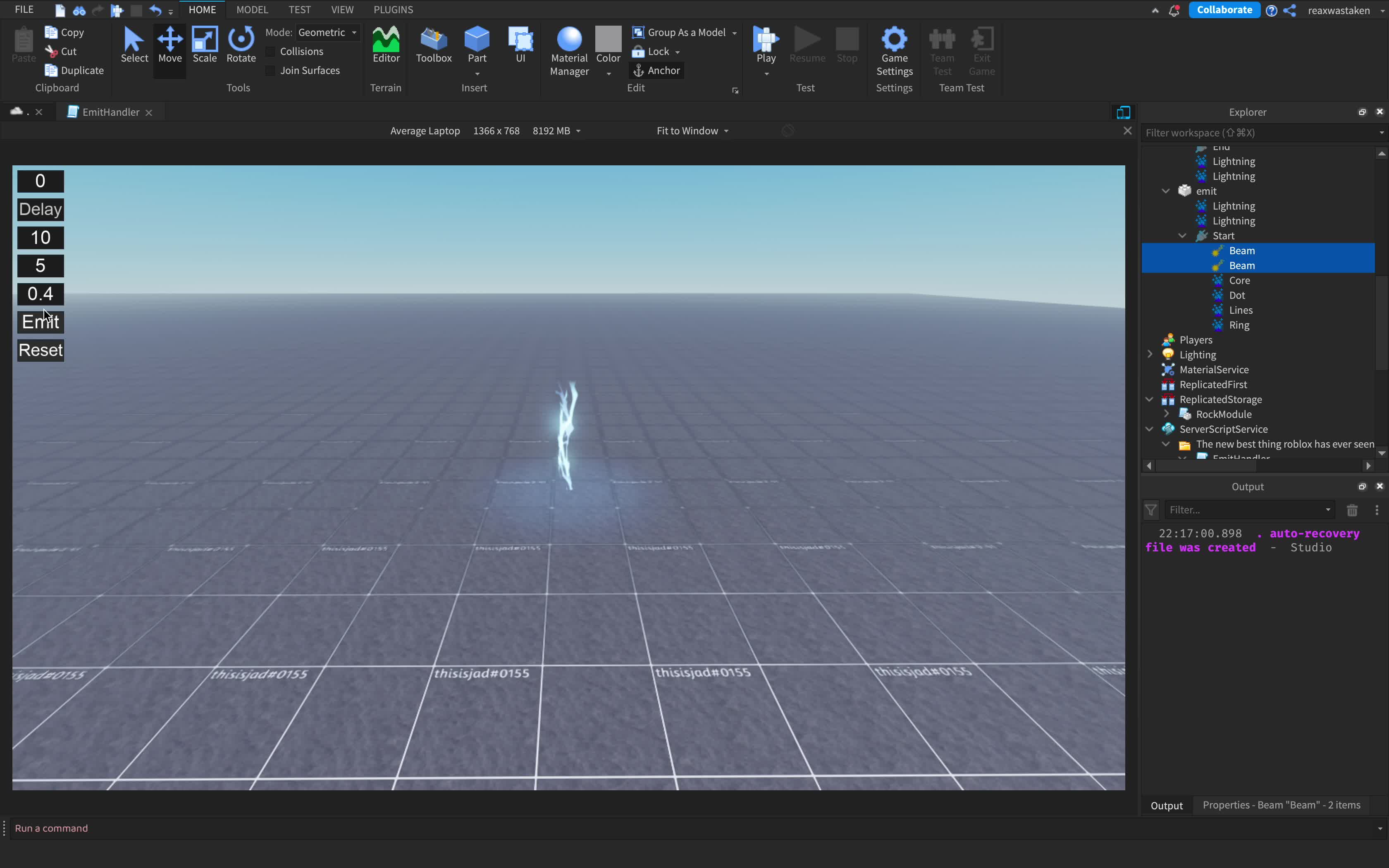 Watch beam emit with mesh and particle | Streamable