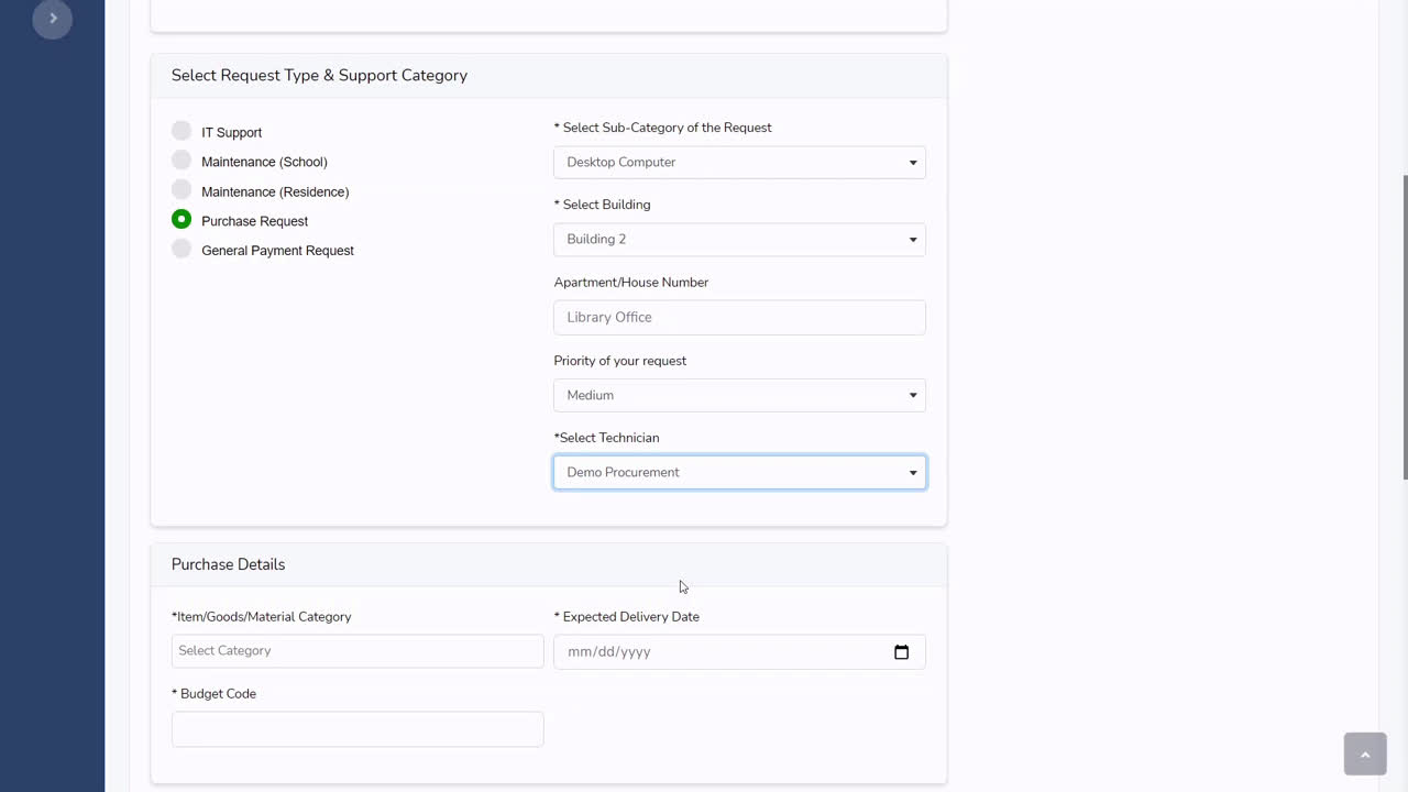 Creating a Purchase Request