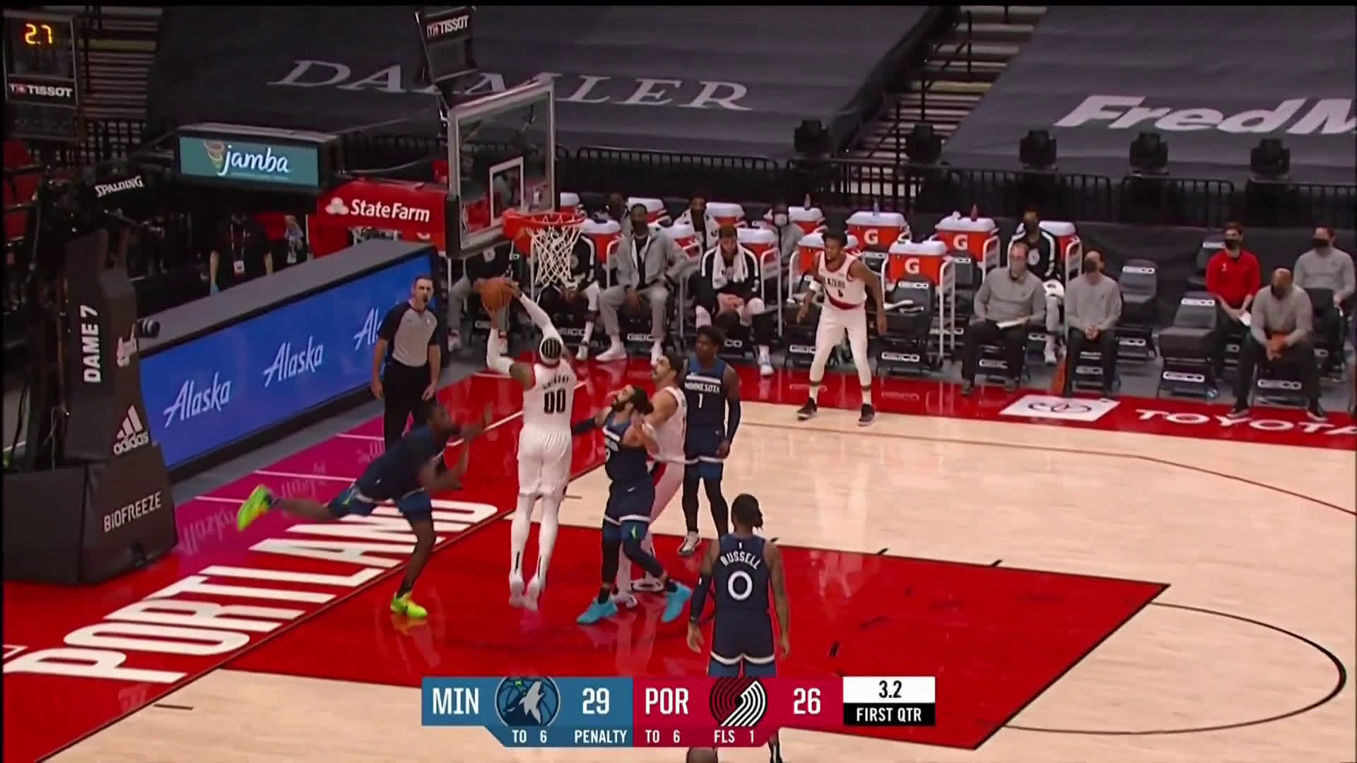 Dame with the full court pass to Melo who uses the pump fake to get an ...