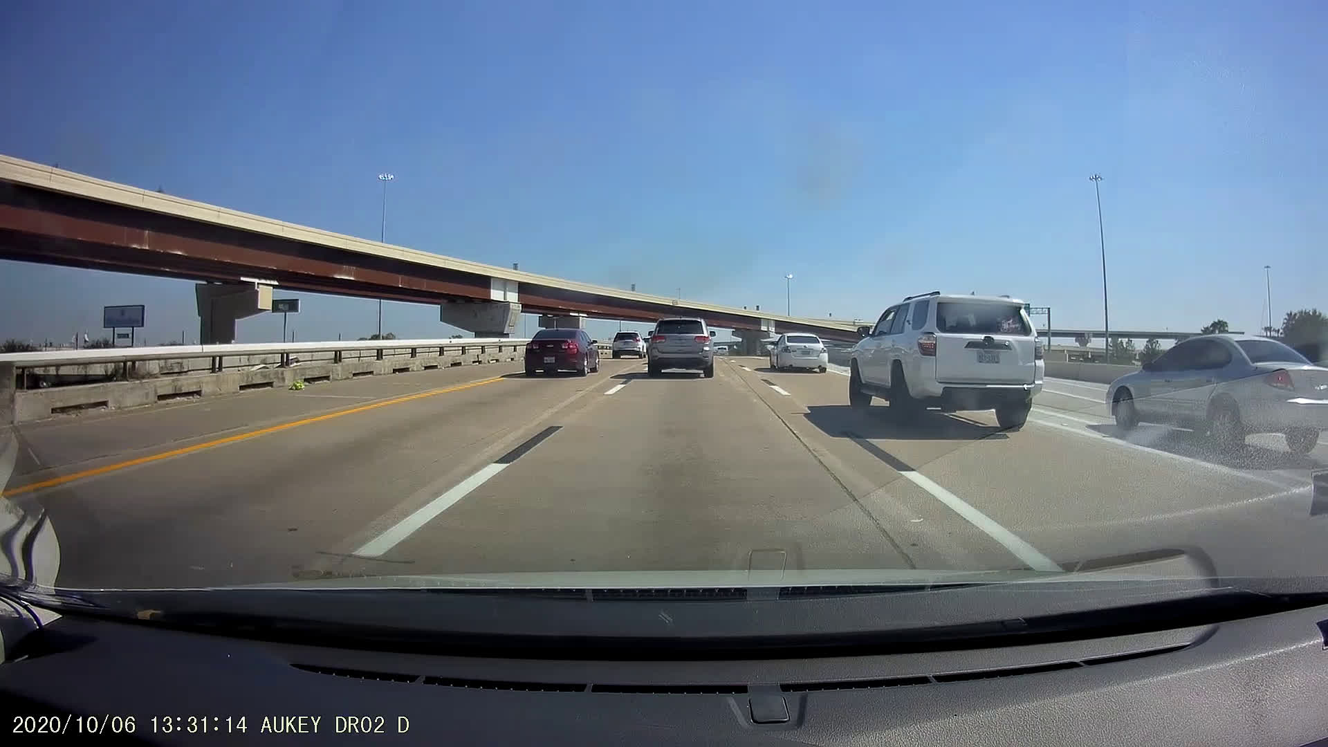 Car hits guardrail front cam