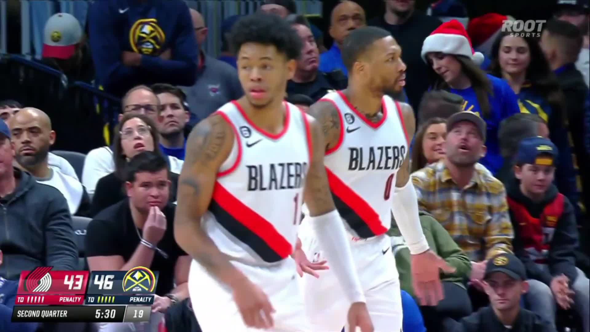 Dame misses the dunk attempt but relocates for the corner three. Next ...