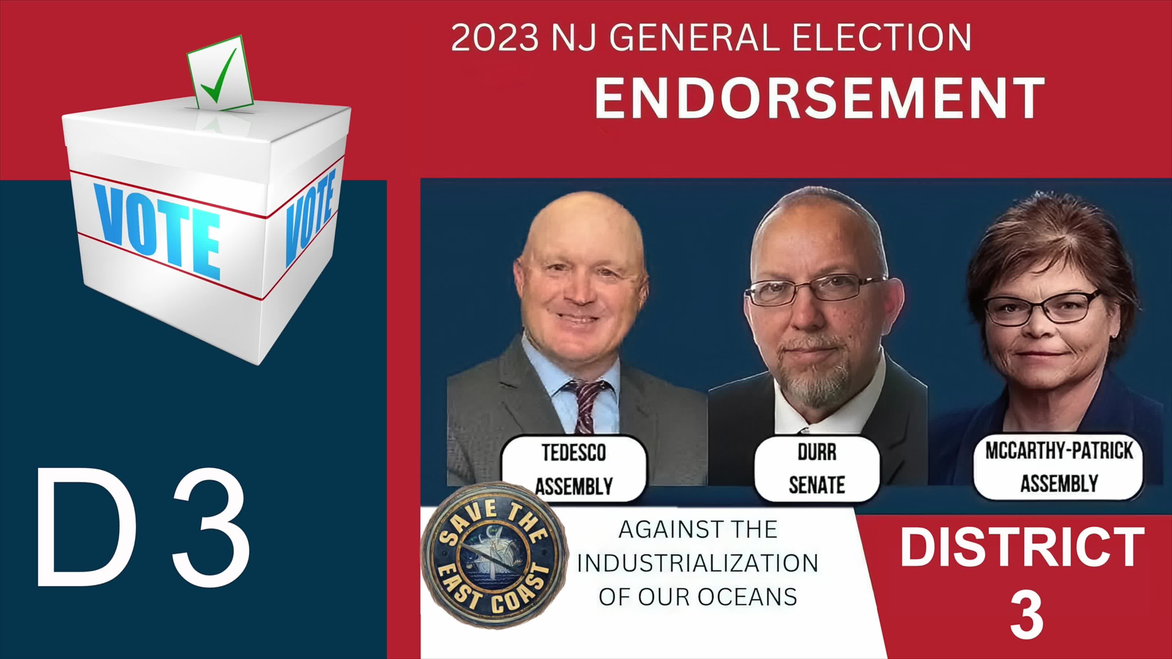 Tedesco, Durr, & McCarthy-Patrick in District 3 November 7th