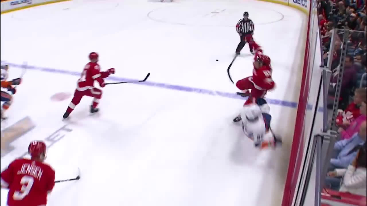 Niklas Kronwall Hits Anders Lee At Full Force Making Contact With Head