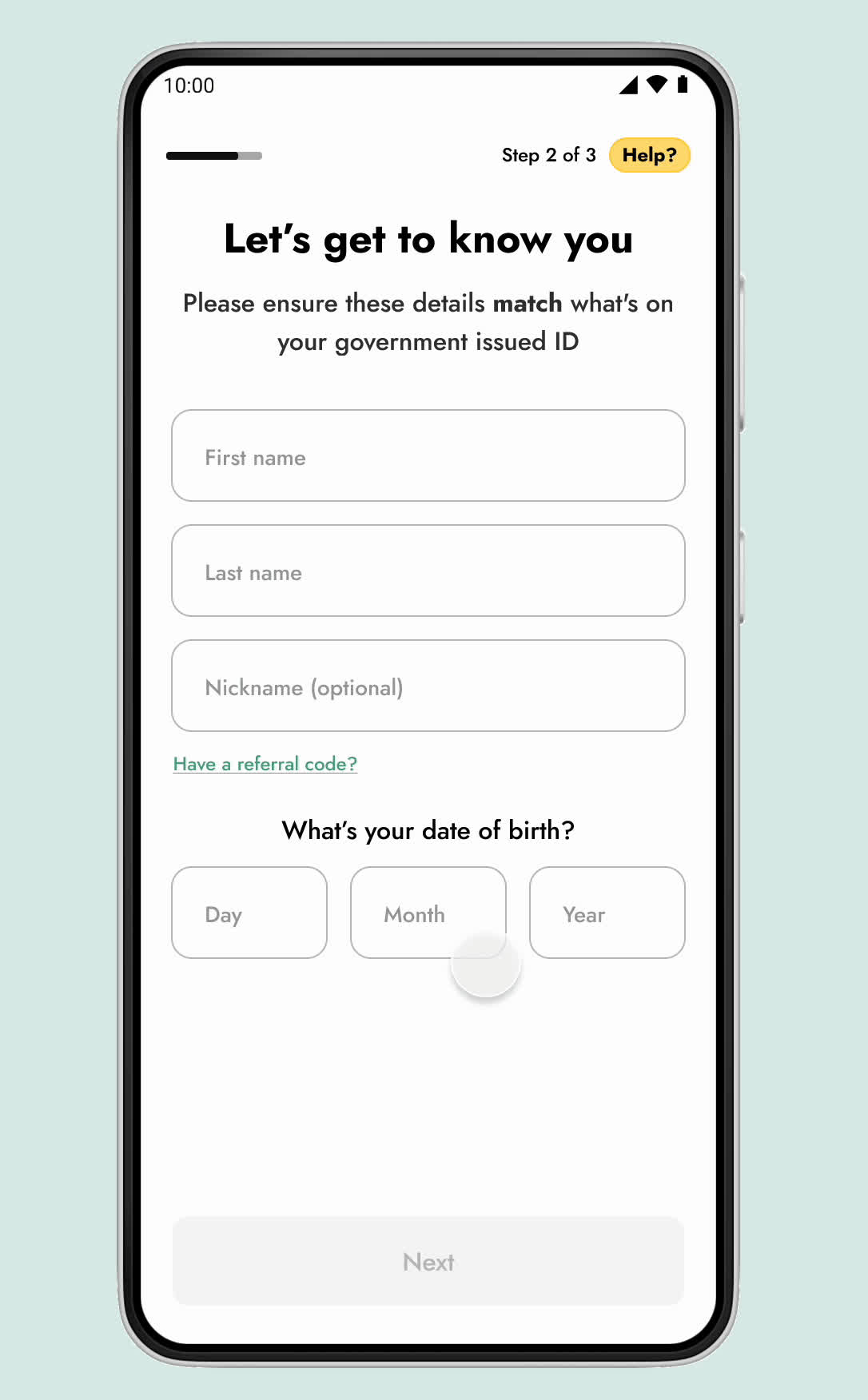 Mobile-Create account