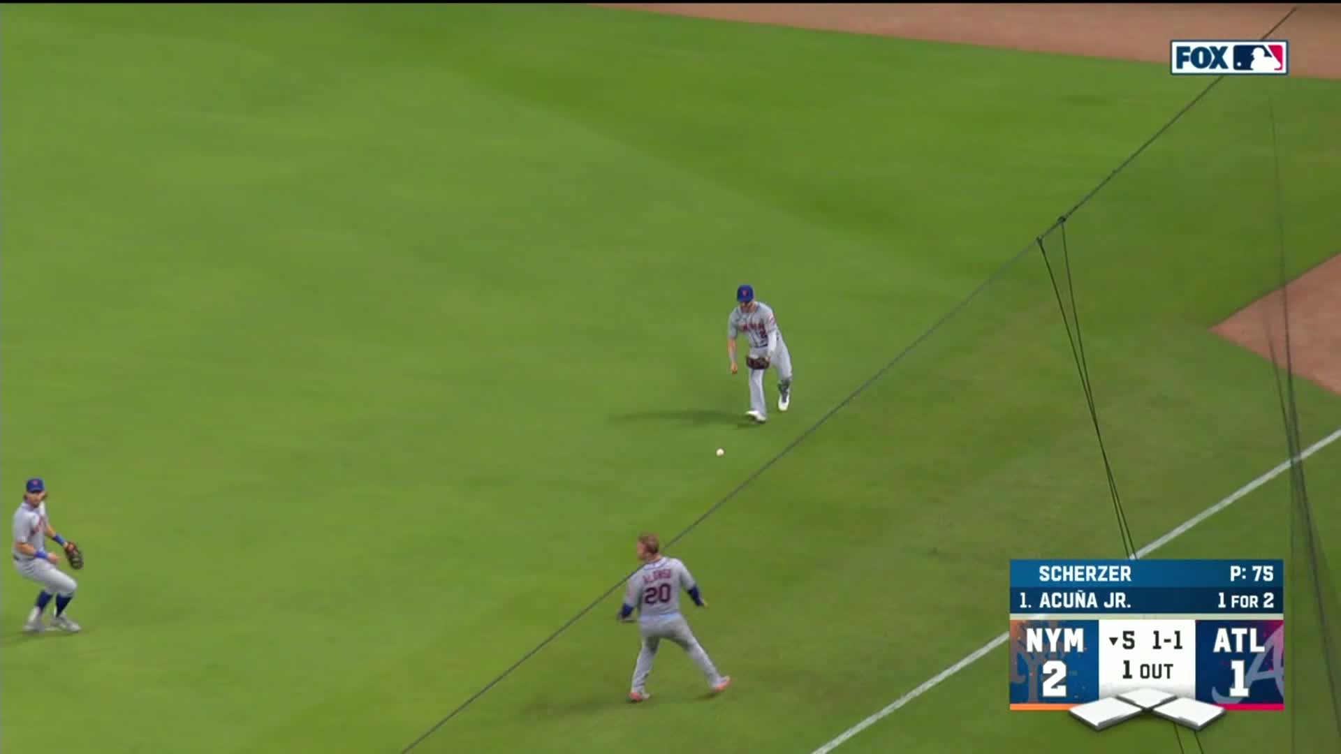 Ronald Acuña Jr.'s check swing hit off Max Scherzer.