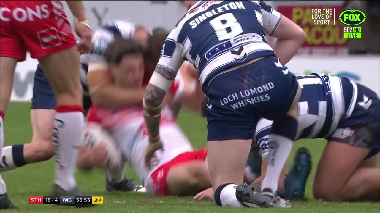 Wigan player Sam Powell sent to the sin bin with a textbook crusher tackle