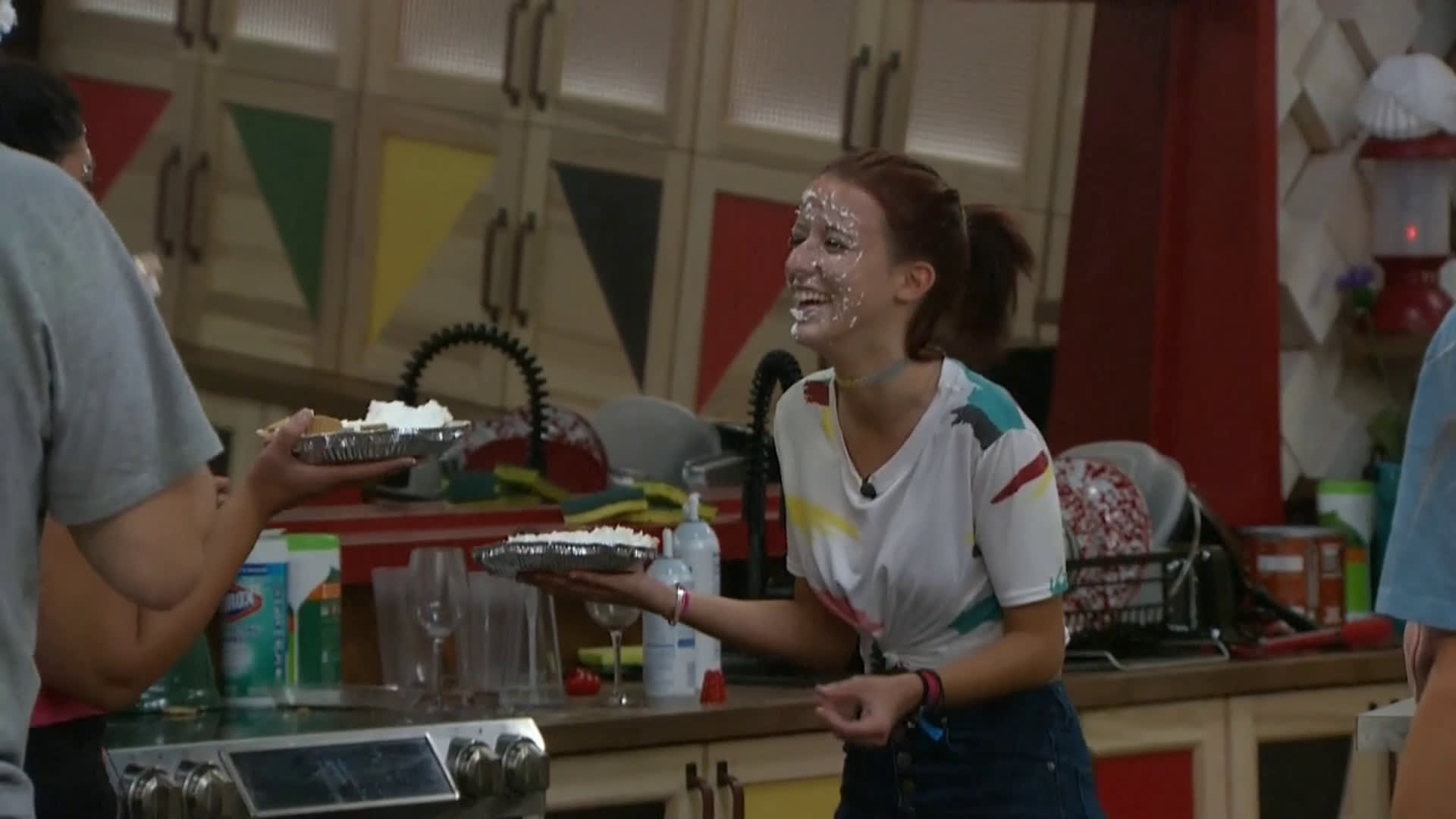 Cliff, Nicole, and Jessica pie themselves and each other