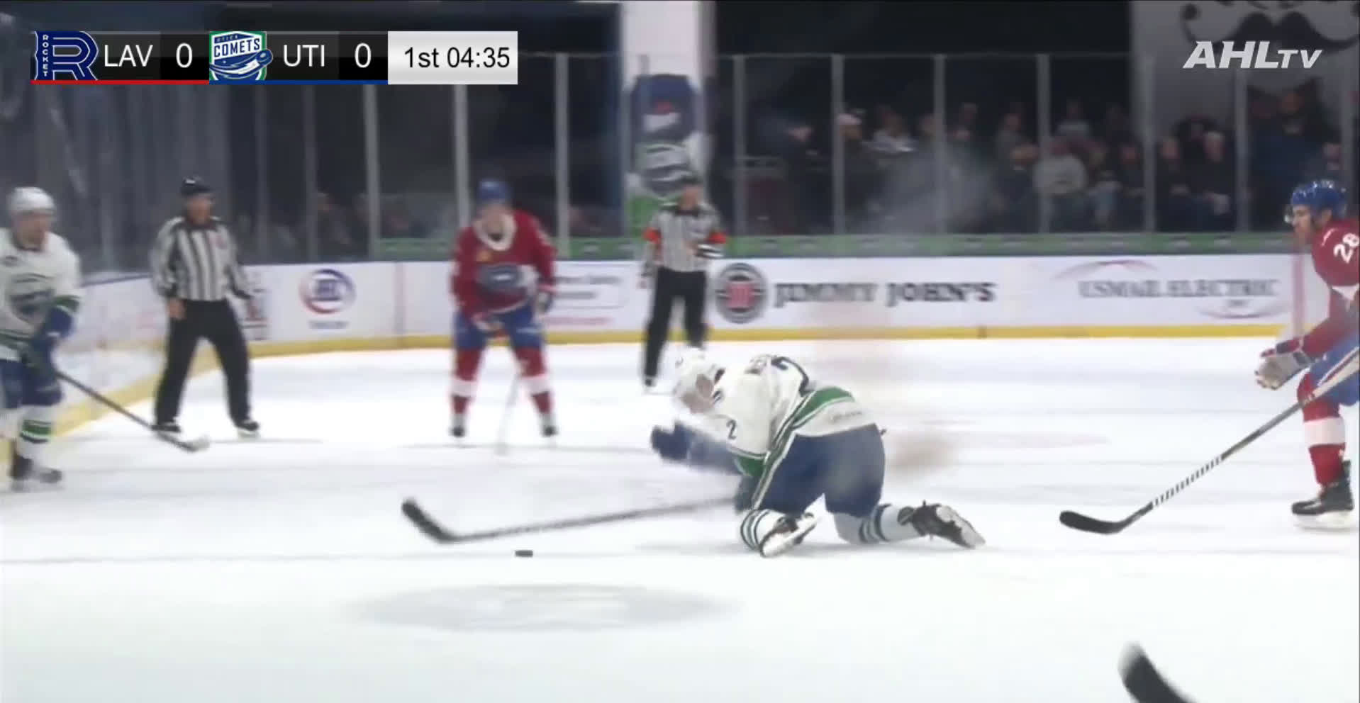 Comically bad high sticking on Mceneny