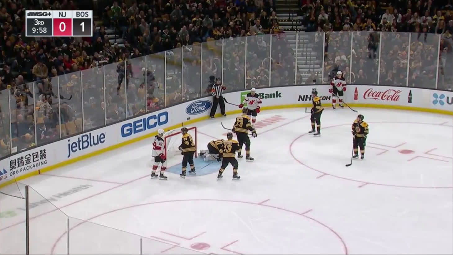 Bratt races by Chara in the neutral zone and gets a quick chance alone ...
