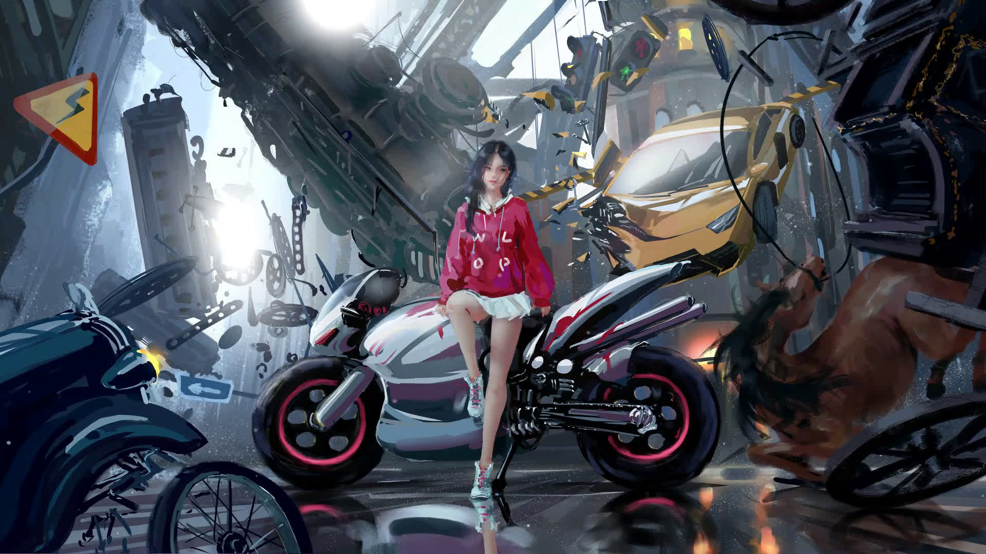 WLOP Motorcycle Girl Live Wallpaper