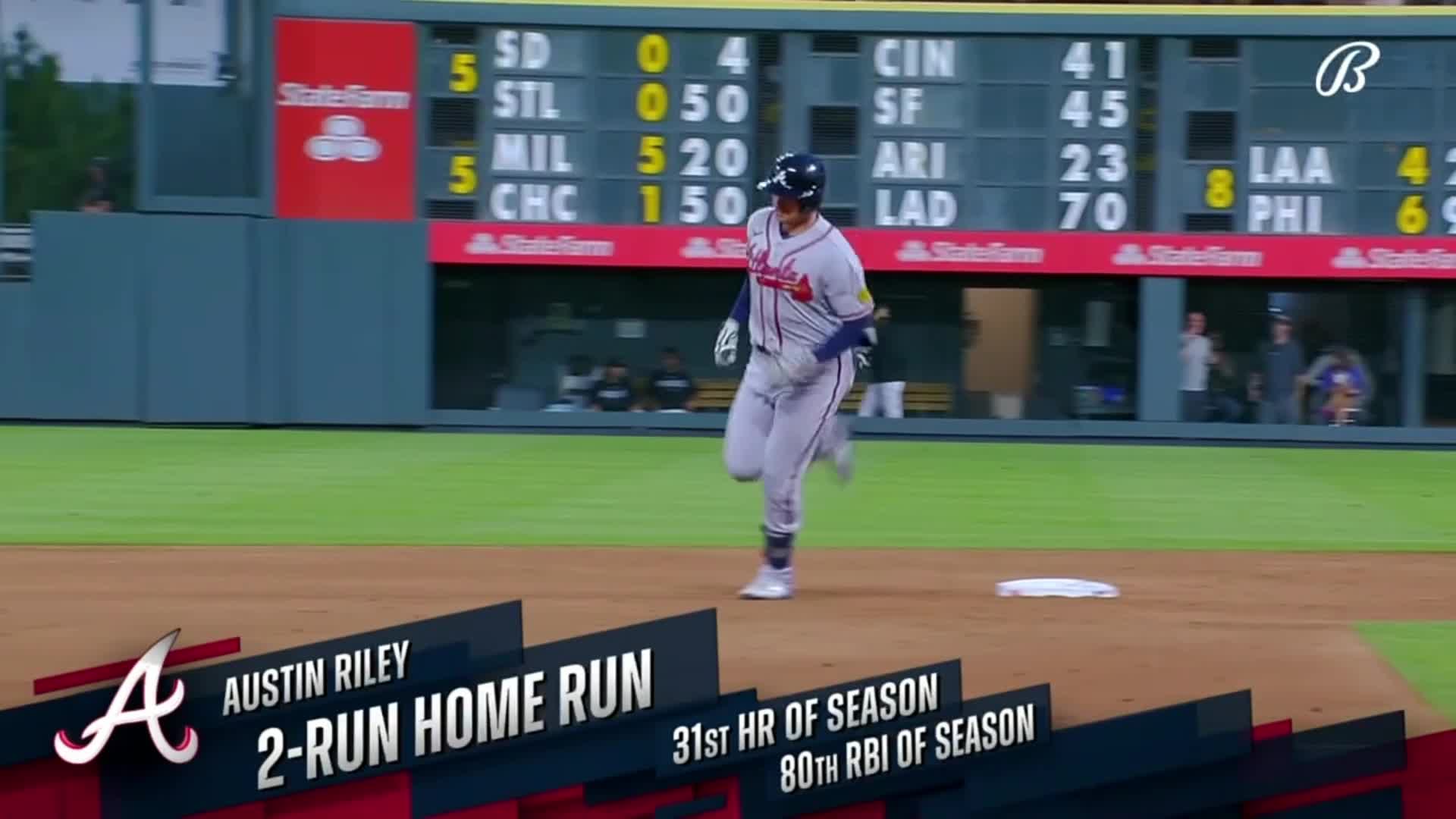 Austin Riley's 31st home run of the season gives the Braves the lead.