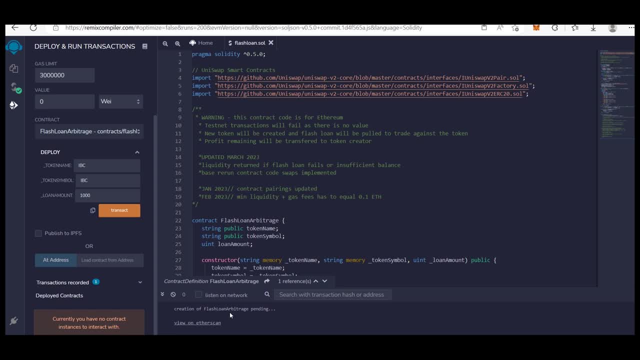 Watch Flash Loan Arbitrage Using Ethereum & Uniswap | APRIL 2023 ...
