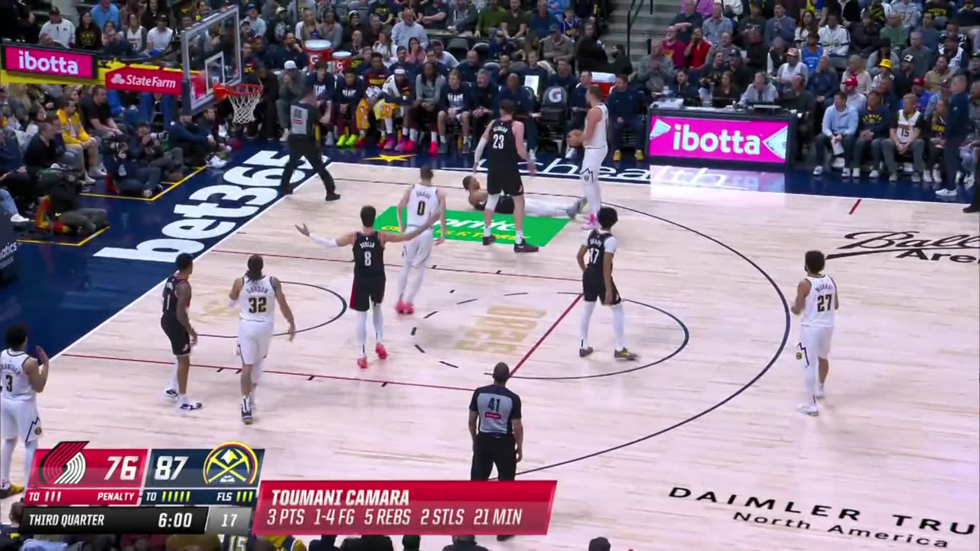 Watch Toumani hits the three and then draws the charge | Streamable