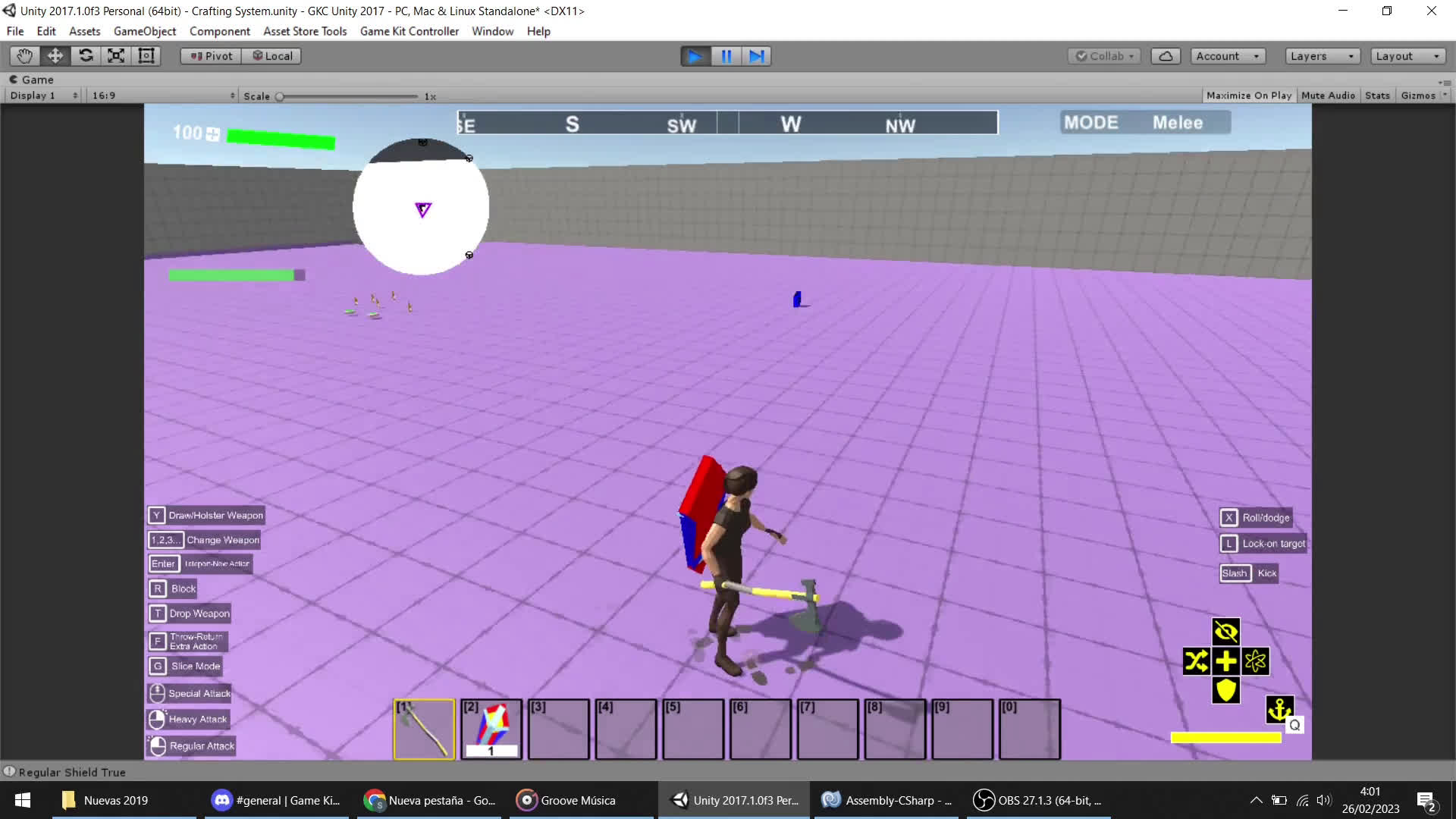 start game with melee weapon and shield