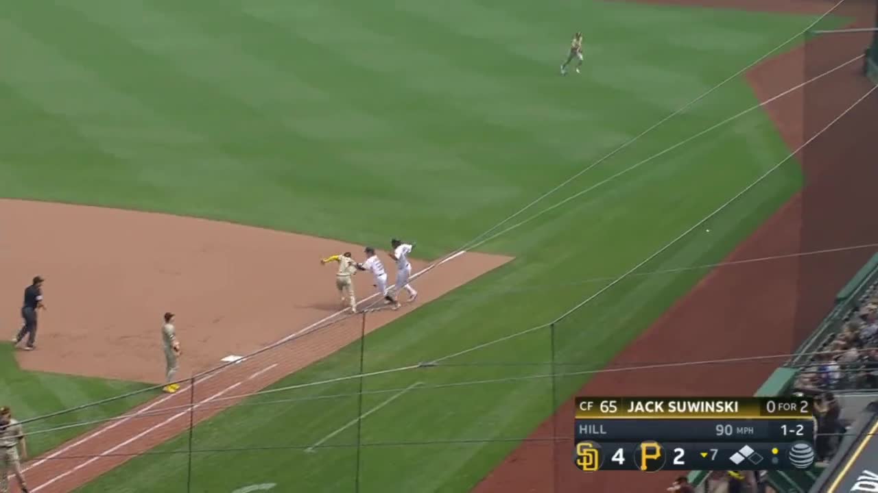 Watch The Pirates are gifted 2 runs when pitcher Tim Hill throws the ...