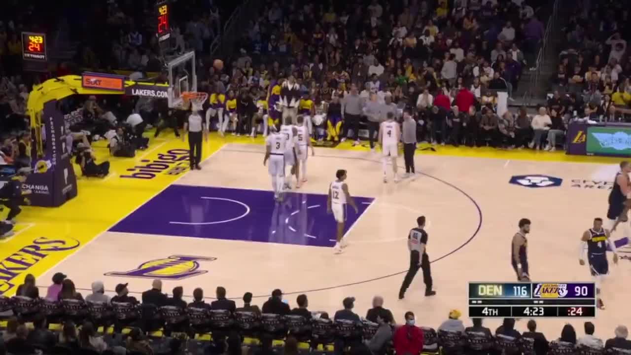 Watch [Highlight] Russell Westbrook swishes the 3 to put the Nuggets up by 26, told the crowd to ...