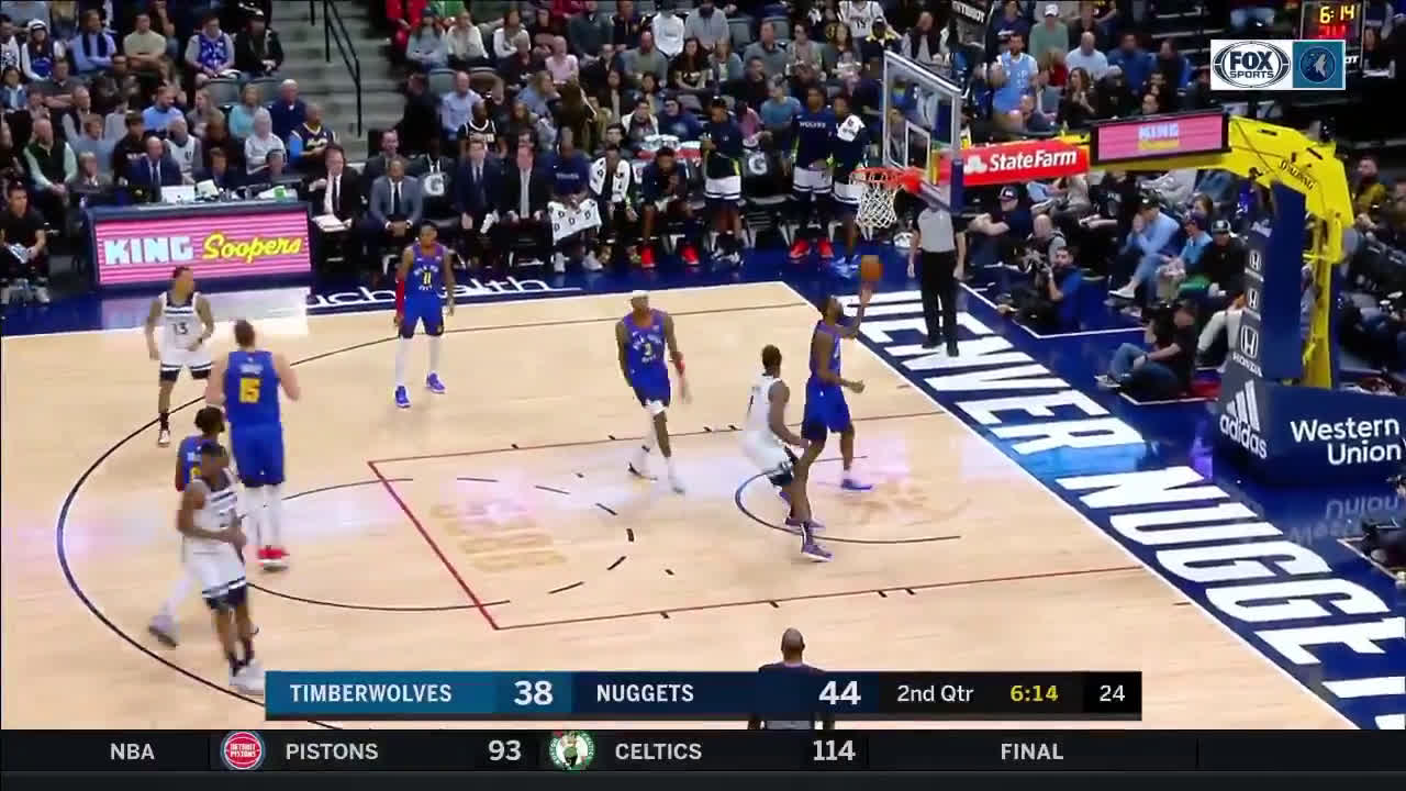 Andrew Wiggins switches on to Nikola Jokic and has Jokic run after him ...