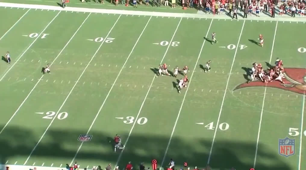 OT 4:58 3rd-and-3- Baker Mayfield sacked for a seven-yard loss