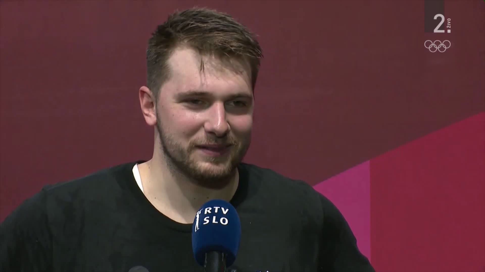 Luka videobombs a post game interview (Olympic games vs Japan)