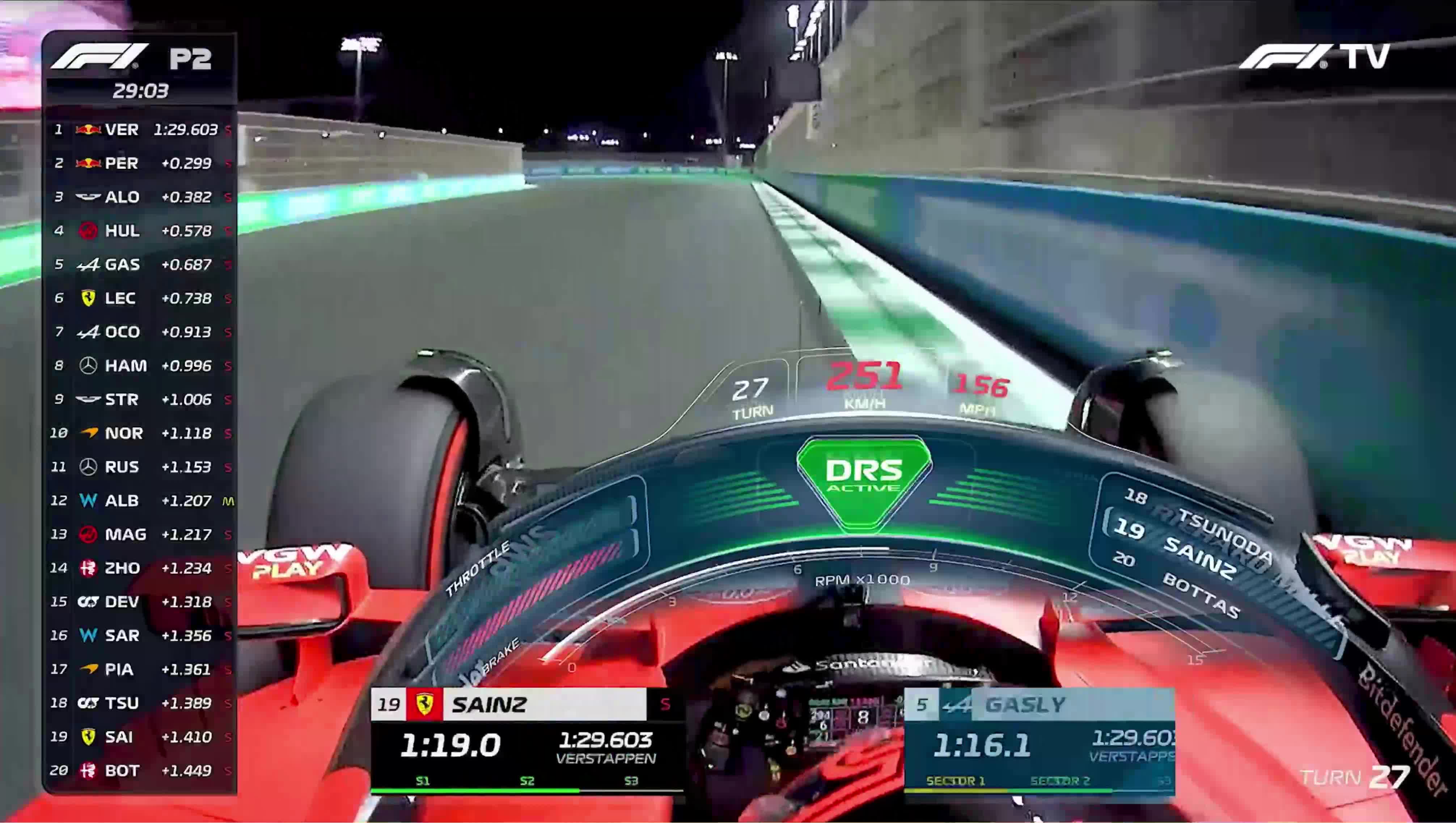 Sainz backstraight to main straight