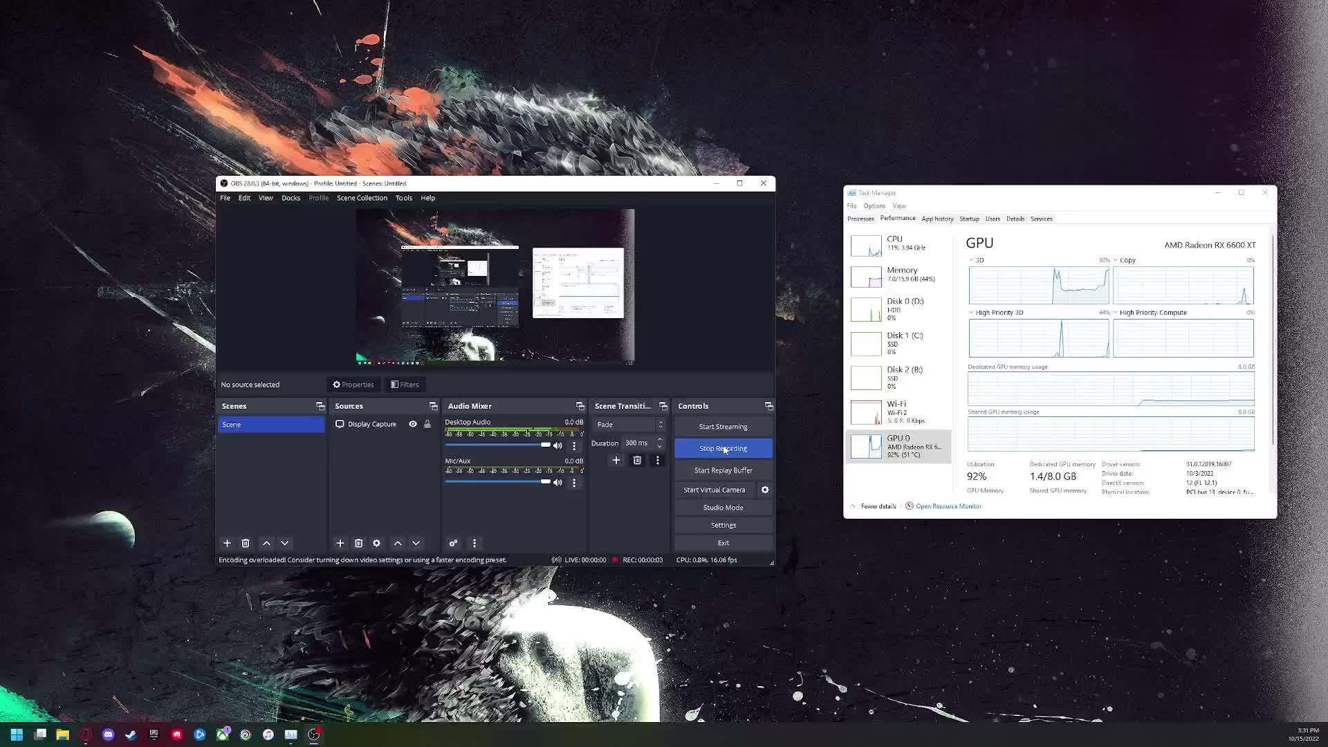 Opening OBS overloads GPU and slows the whole computer | OBS Forums