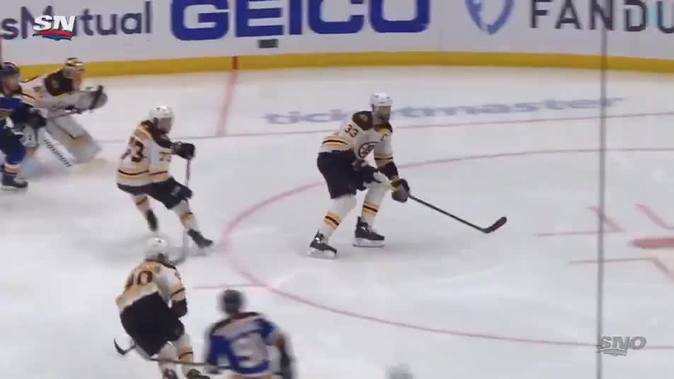 Chara hit in the face by puck.