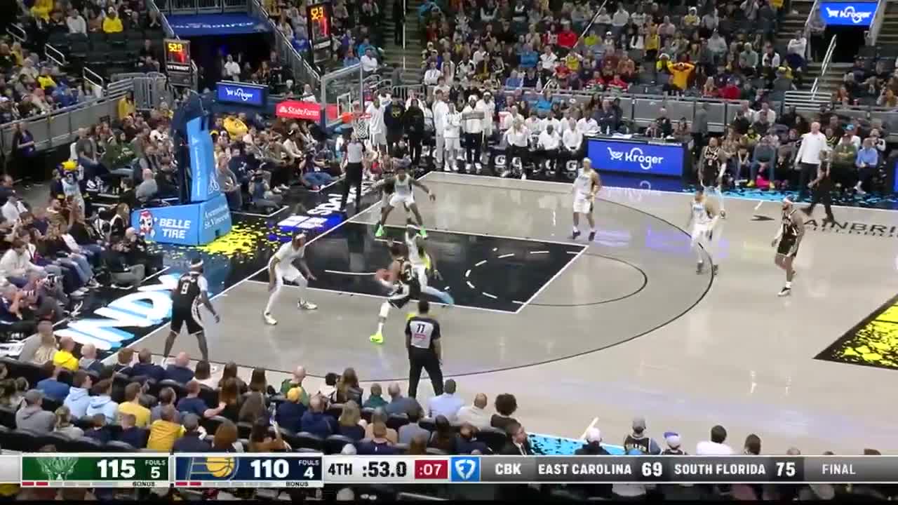 Watch Giannis hits the dagger middy over Siakam! | Streamable