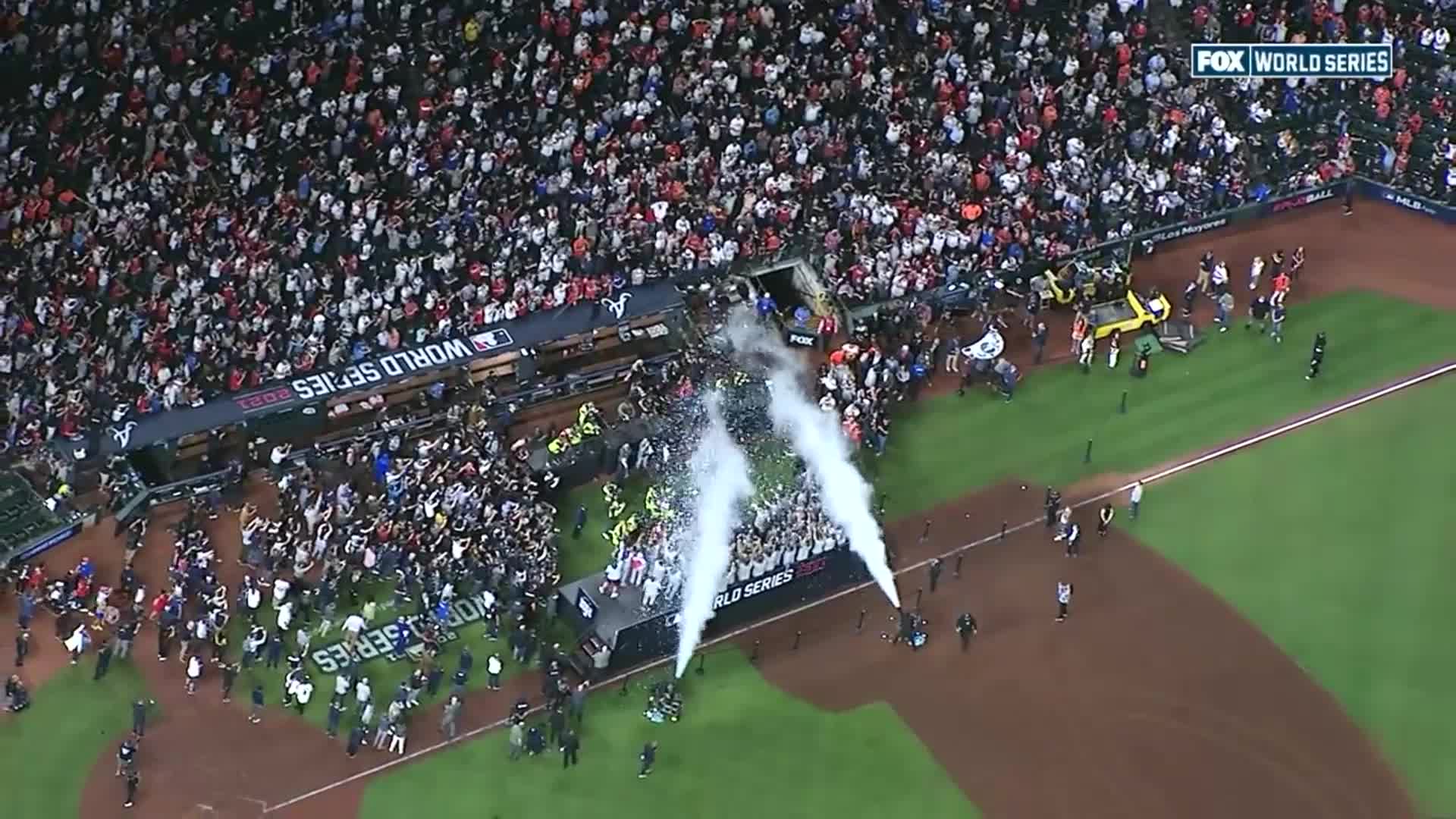 The World Series trophy presentation.